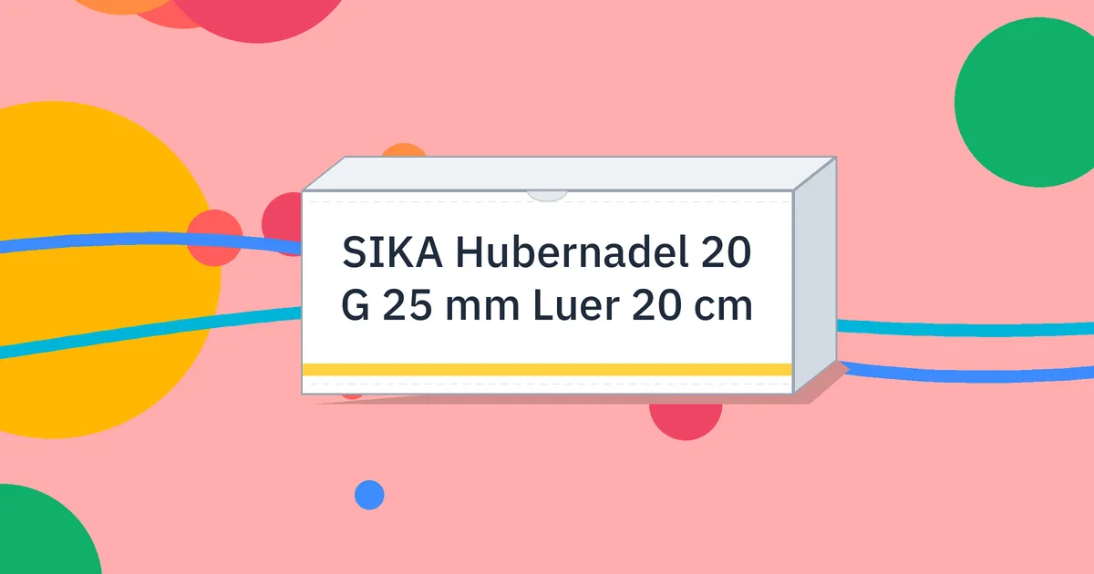 Symbolbild: Packung mit der Aufschrift SIKA Hubernadel 20 G 25 mm Luer 20 cm (PZN 03054545) – Verfügbarkeit und Bezug in Apotheken in Frankfurt am Main