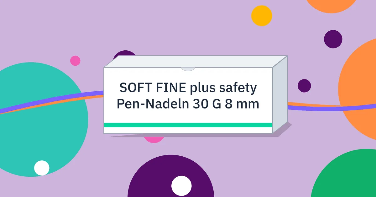 Symbolbild: Packung mit der Aufschrift SOFT FINE plus safety Pen-Nadeln 30 G 8 mm (PZN 20130957) – Verfügbarkeit und Bezug in Apotheken in Frankfurt am Main