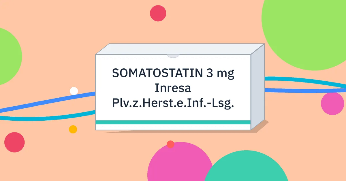 Symbolbild: Packung mit der Aufschrift SOMATOSTATIN 3 mg Inresa Plv.z.Herst.e.Inf.-Lsg. (PZN 00860984) – Verfügbarkeit und Bezug in Apotheken in Frankfurt am Main
