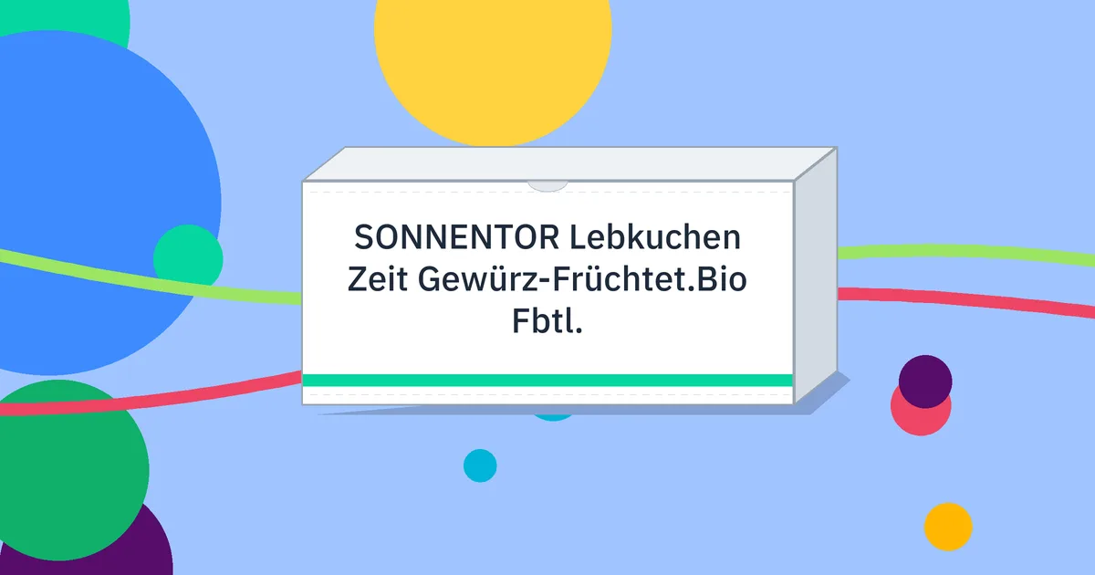 Symbolbild: Packung mit der Aufschrift SONNENTOR Lebkuchen Zeit Gewürz-Früchtet.Bio Fbtl. (PZN 18902163) – Verfügbarkeit und Bezug in Apotheken in Frankfurt am Main