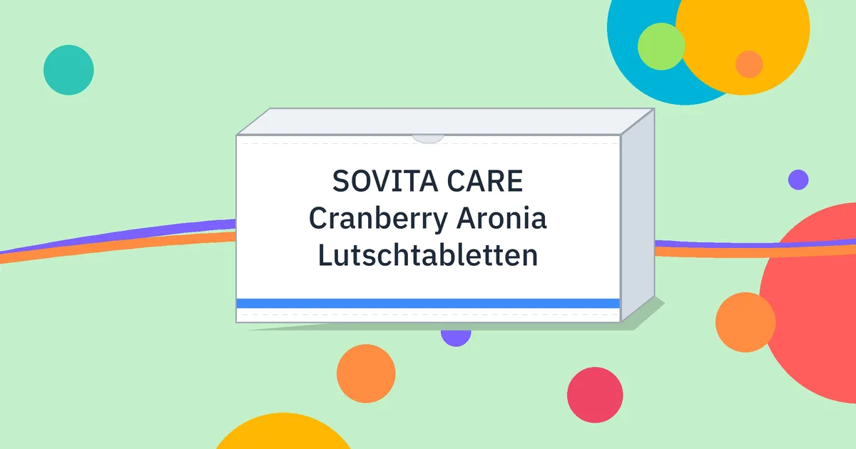 Symbolbild: Packung mit der Aufschrift SOVITA CARE Cranberry Aronia Lutschtabletten (PZN 10065584) – Verfügbarkeit und Bezug in Apotheken in Frankfurt am Main