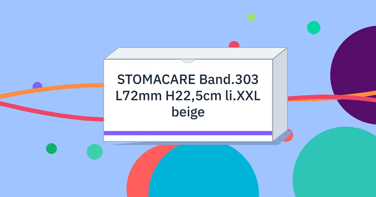 Symbolbild: Packung mit der Aufschrift STOMACARE Band.303 L72mm H22,5cm li.XXL beige (PZN 10840250) – Verfügbarkeit und Bezug in Apotheken in Frankfurt am Main