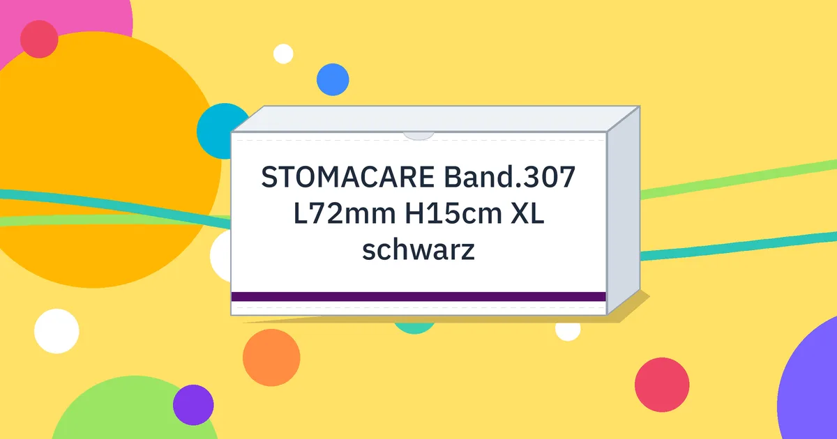 Symbolbild: Packung mit der Aufschrift STOMACARE Band.307 L72mm H15cm XL schwarz (PZN 09437106) – Verfügbarkeit und Bezug in Apotheken in Frankfurt am Main