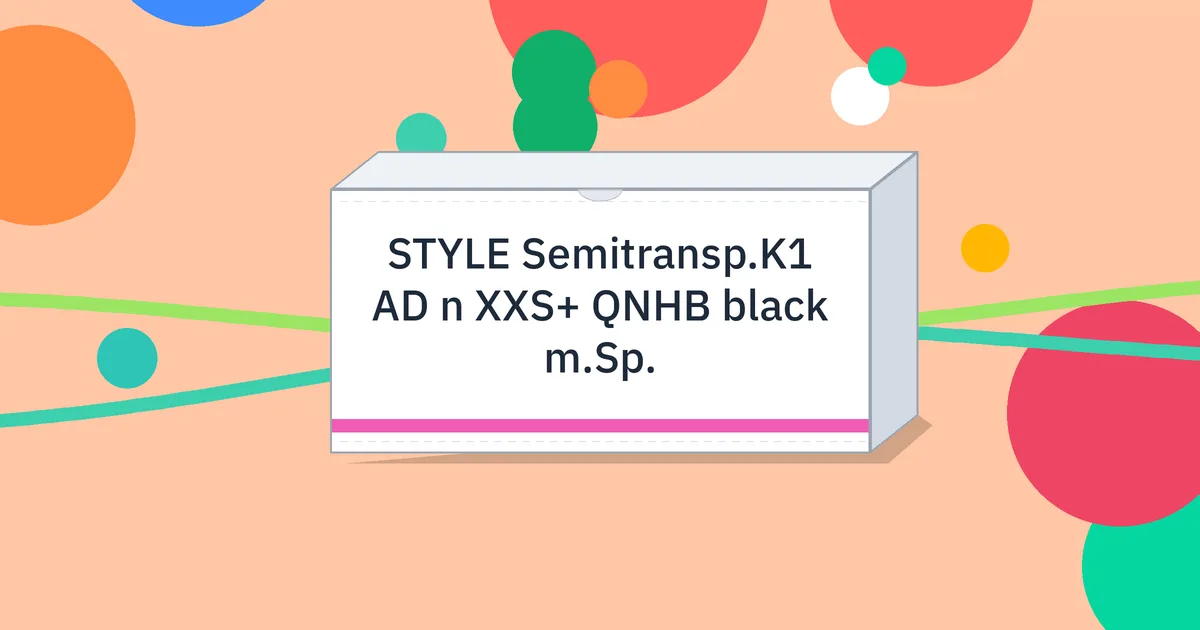 Symbolbild: Packung mit der Aufschrift STYLE Semitransp.K1 AD n XXS+ QNHB black m.Sp. (PZN 18870003) – Verfügbarkeit und Bezug in Apotheken in Frankfurt am Main