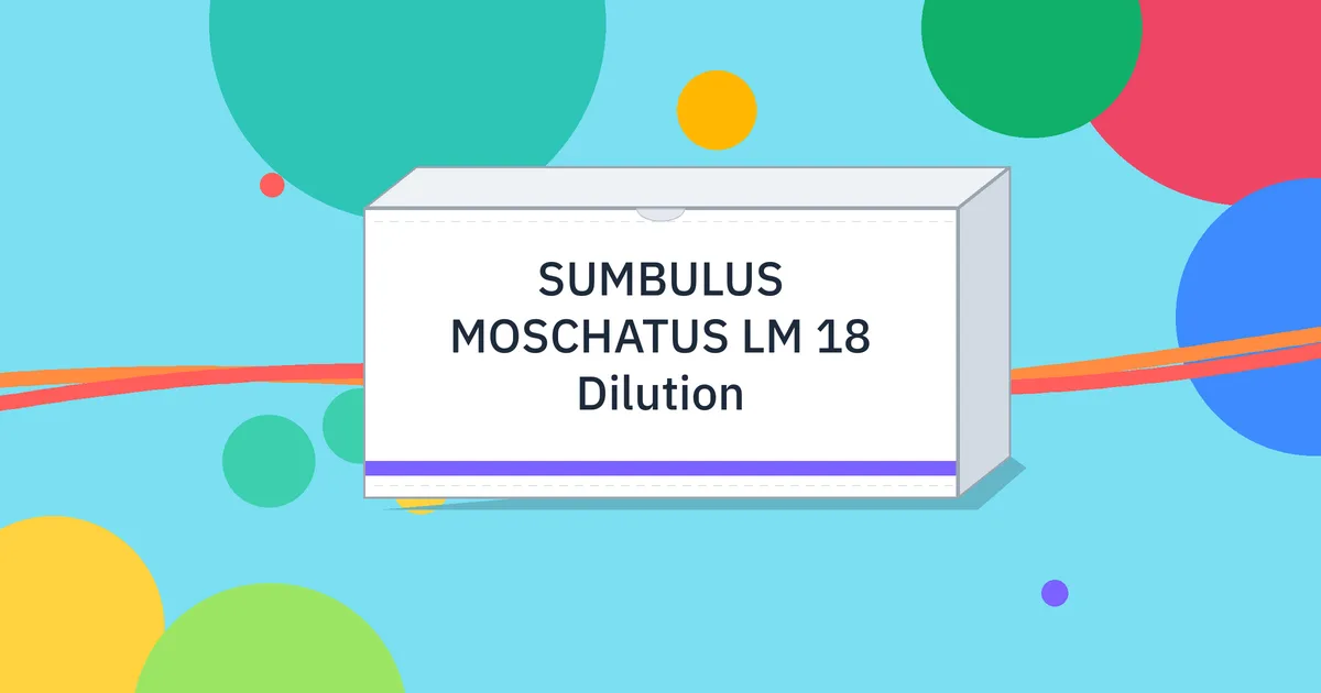 Symbolbild: Packung mit der Aufschrift SUMBULUS MOSCHATUS LM 18 Dilution (PZN 13210880) – Verfügbarkeit und Bezug in Apotheken in Frankfurt am Main