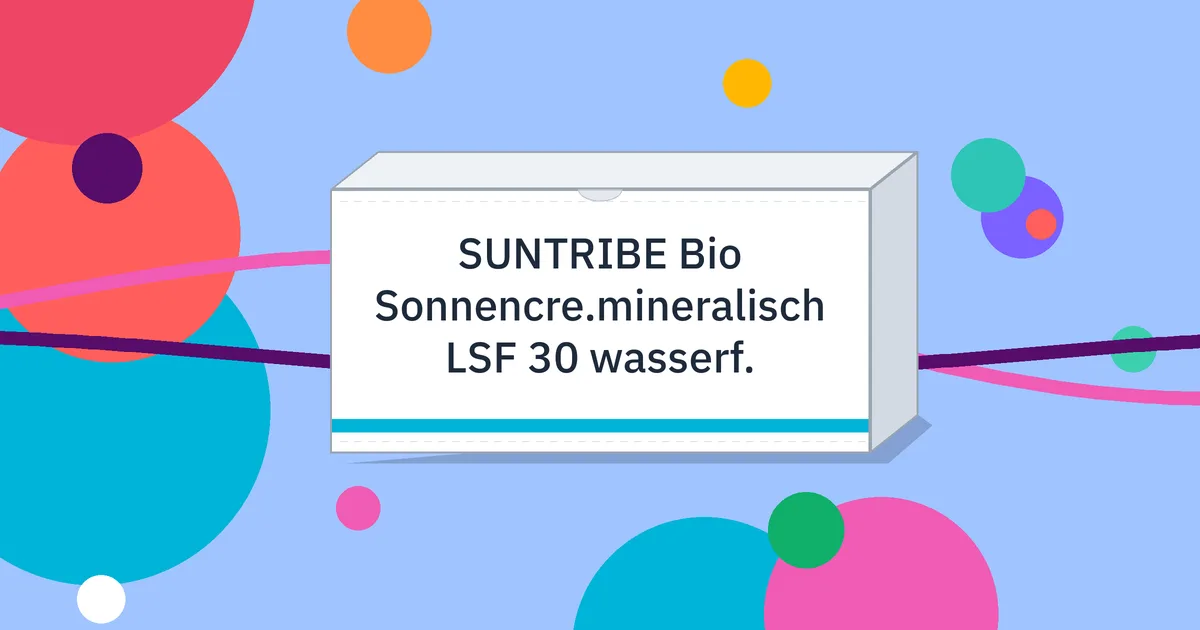 Symbolbild: Packung mit der Aufschrift SUNTRIBE Bio Sonnencre.mineralisch LSF 30 wasserf. (PZN 15995738) – Verfügbarkeit und Bezug in Apotheken in Frankfurt am Main