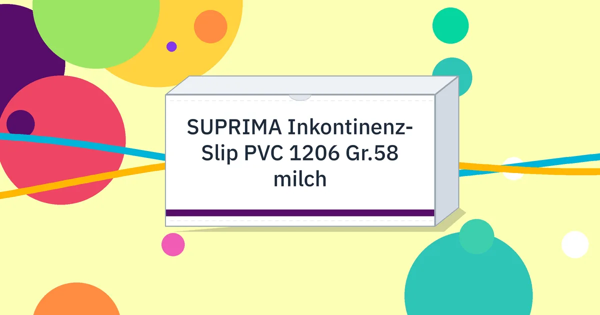 Symbolbild: Packung mit der Aufschrift SUPRIMA Inkontinenz-Slip PVC 1206 Gr.58 milch (PZN 03922332) – Verfügbarkeit und Bezug in Apotheken in Frankfurt am Main