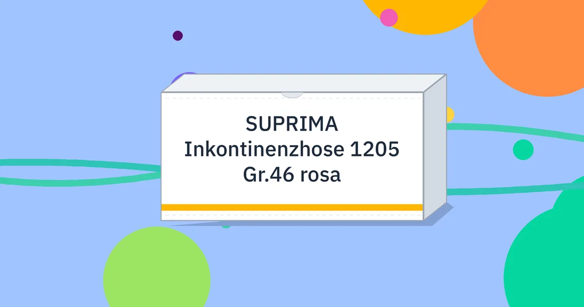 Symbolbild: Packung mit der Aufschrift SUPRIMA Inkontinenzhose 1205 Gr.46 rosa (PZN 03019709) – Verfügbarkeit und Bezug in Apotheken in Frankfurt am Main