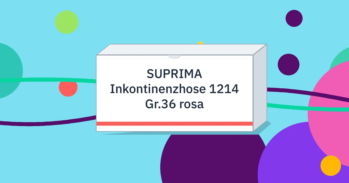 Symbolbild: Packung mit der Aufschrift SUPRIMA Inkontinenzhose 1214 Gr.36 rosa (PZN 03025012) – Verfügbarkeit und Bezug in Apotheken in Frankfurt am Main