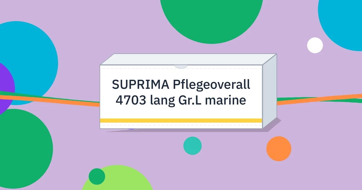 Symbolbild: Packung mit der Aufschrift SUPRIMA Pflegeoverall 4703 lang Gr.L marine (PZN 12668387) – Verfügbarkeit und Bezug in Apotheken in Frankfurt am Main