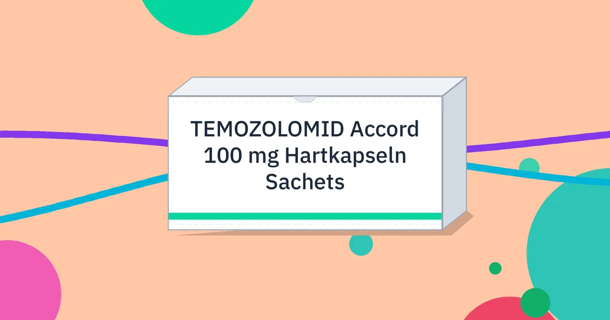 Symbolbild: Packung mit der Aufschrift TEMOZOLOMID Accord 100 mg Hartkapseln Sachets (PZN 16260884) – Verfügbarkeit und Bezug in Apotheken in Frankfurt am Main