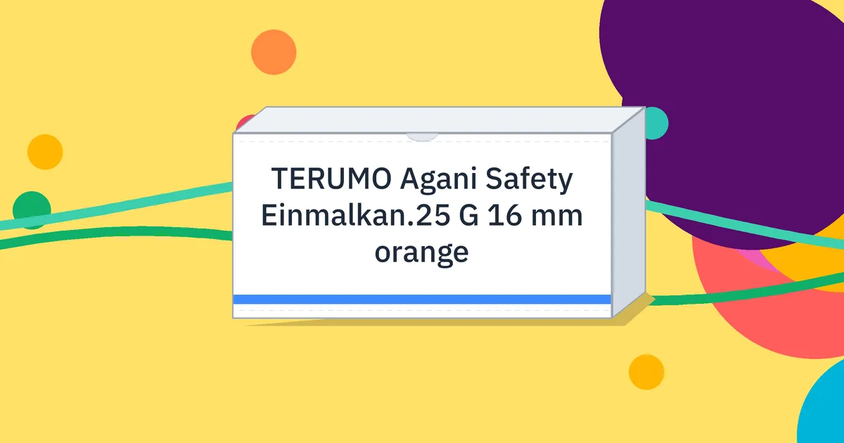 Symbolbild: Packung mit der Aufschrift TERUMO Agani Safety Einmalkan.25 G 16 mm orange (PZN 18201911) – Verfügbarkeit und Bezug in Apotheken in Frankfurt am Main
