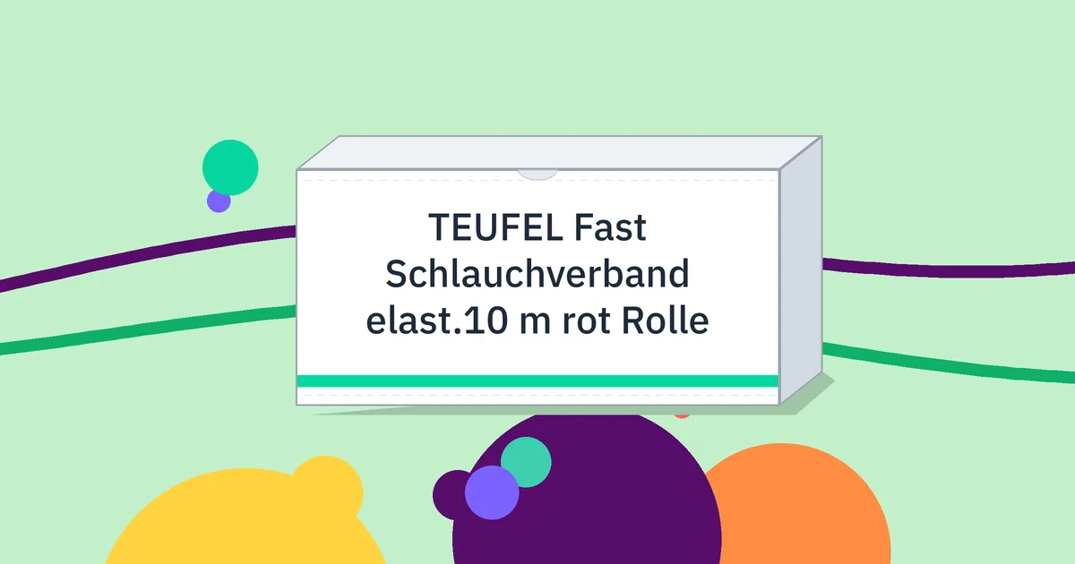 Symbolbild: Packung mit der Aufschrift TEUFEL Fast Schlauchverband elast.10 m rot Rolle (PZN 04034875) – Verfügbarkeit und Bezug in Apotheken in Frankfurt am Main