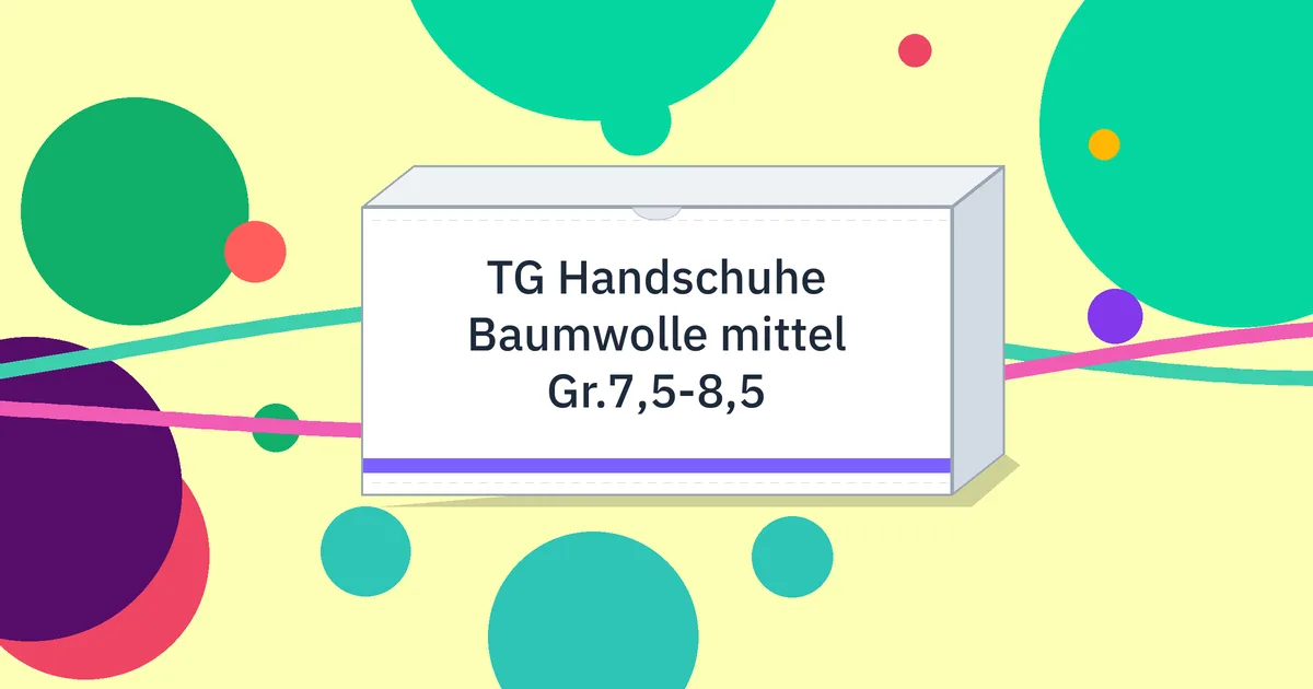 Symbolbild: Packung mit der Aufschrift TG Handschuhe Baumwolle mittel Gr.7,5-8,5 (PZN 18231102) – Verfügbarkeit und Bezug in Apotheken in Frankfurt am Main