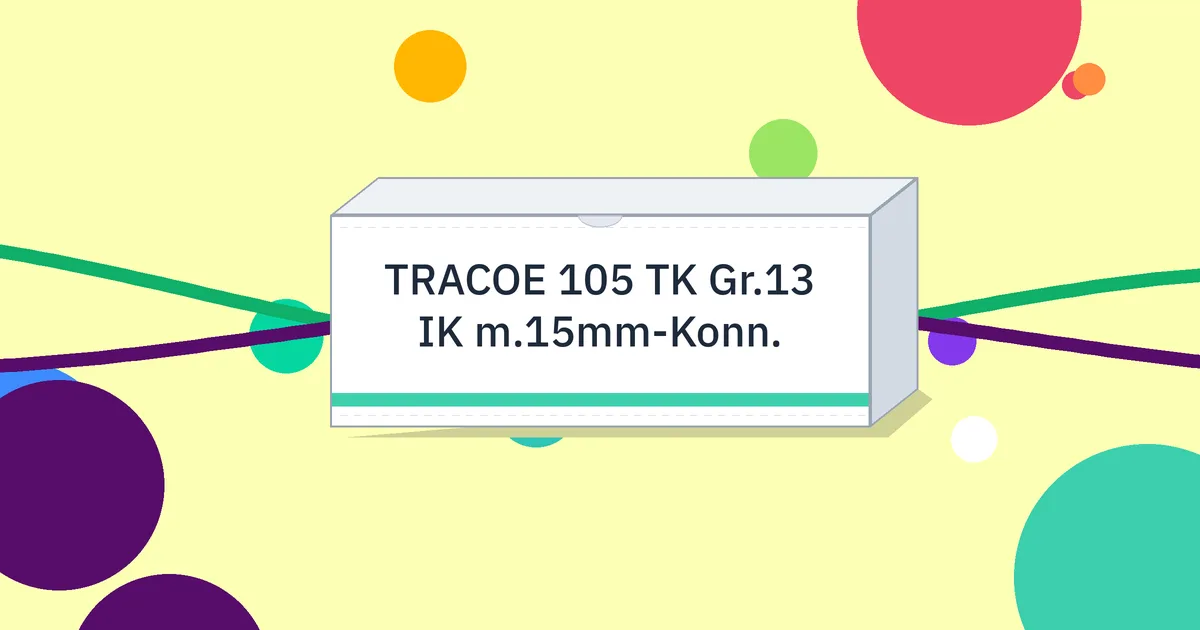 Symbolbild: Packung mit der Aufschrift TRACOE 105 TK Gr.13 IK m.15mm-Konn. (PZN 00912304) – Verfügbarkeit und Bezug in Apotheken in Frankfurt am Main
