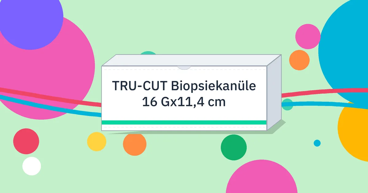 Symbolbild: Packung mit der Aufschrift TRU-CUT Biopsiekanüle 16 Gx11,4 cm (PZN 00284954) – Verfügbarkeit und Bezug in Apotheken in Frankfurt am Main