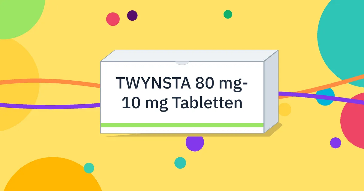 Symbolbild: Packung mit der Aufschrift TWYNSTA 80 mg-10 mg Tabletten (PZN 11893969) – Verfügbarkeit und Bezug in Apotheken in Frankfurt am Main