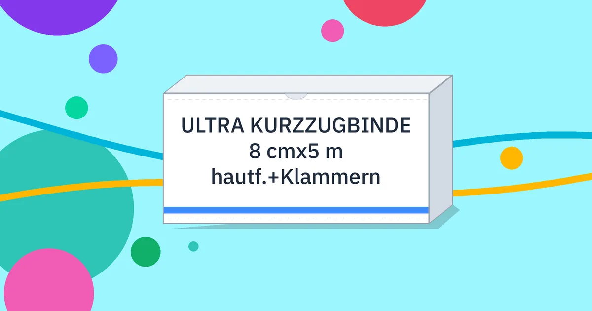 Symbolbild: Packung mit der Aufschrift ULTRA KURZZUGBINDE 8 cmx5 m hautf.+Klammern (PZN 04793233) – Verfügbarkeit und Bezug in Apotheken in Frankfurt am Main