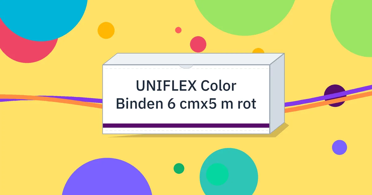 Symbolbild: Packung mit der Aufschrift UNIFLEX Color Binden 6 cmx5 m rot (PZN 13870926) – Verfügbarkeit und Bezug in Apotheken in Frankfurt am Main