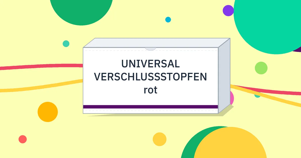 Symbolbild: Packung mit der Aufschrift UNIVERSAL VERSCHLUSSSTOPFEN rot (PZN 04482415) – Verfügbarkeit und Bezug in Apotheken in Frankfurt am Main