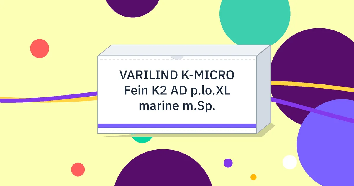 Symbolbild: Packung mit der Aufschrift VARILIND K-MICRO Fein K2 AD p.lo.XL marine m.Sp. (PZN 20558721) – Verfügbarkeit und Bezug in Apotheken in Frankfurt am Main