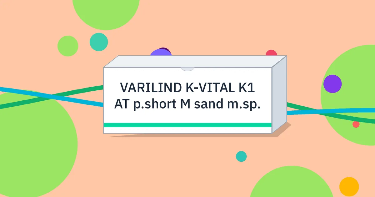 Symbolbild: Packung mit der Aufschrift VARILIND K-VITAL K1 AT p.short M sand m.sp. (PZN 20559749) – Verfügbarkeit und Bezug in Apotheken in Frankfurt am Main