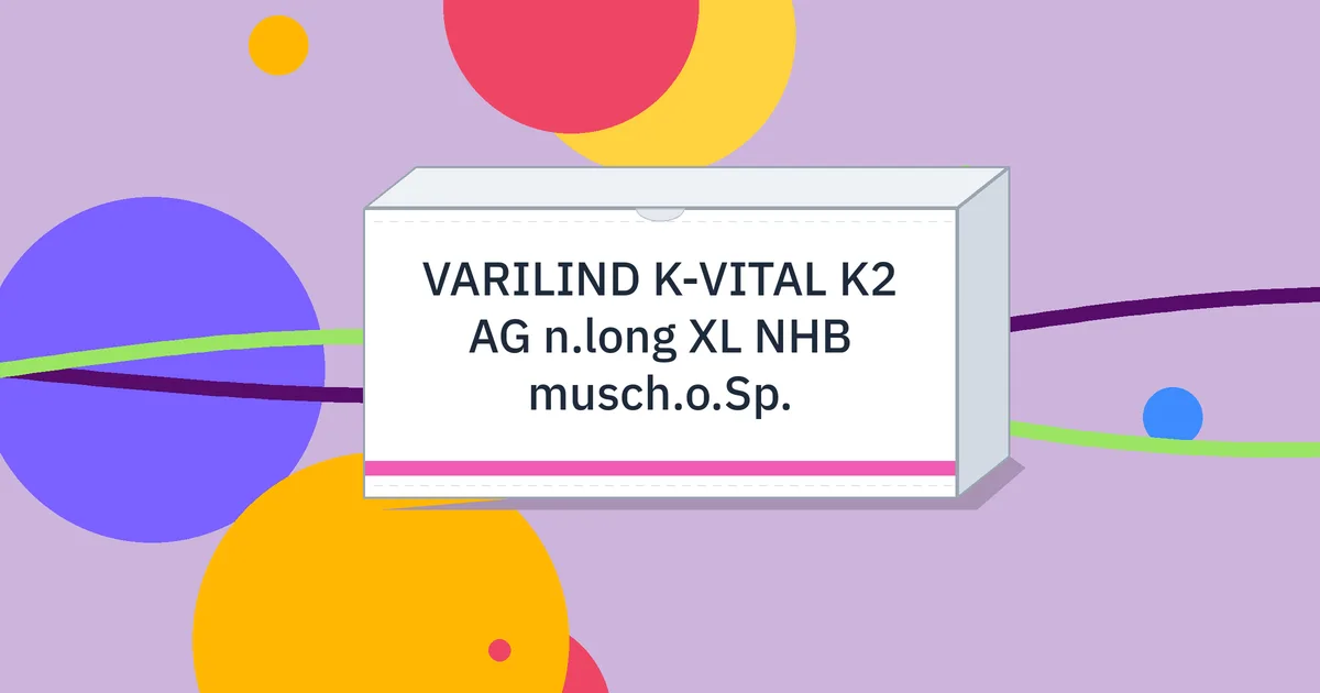 Symbolbild: Packung mit der Aufschrift VARILIND K-VITAL K2 AG n.long XL NHB musch.o.Sp. (PZN 20565684) – Verfügbarkeit und Bezug in Apotheken in Frankfurt am Main