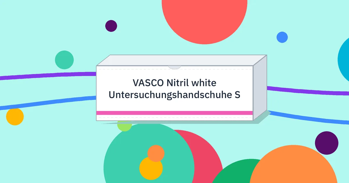Symbolbild: Packung mit der Aufschrift VASCO Nitril white Untersuchungshandschuhe S (PZN 08815173) – Verfügbarkeit und Bezug in Apotheken in Frankfurt am Main