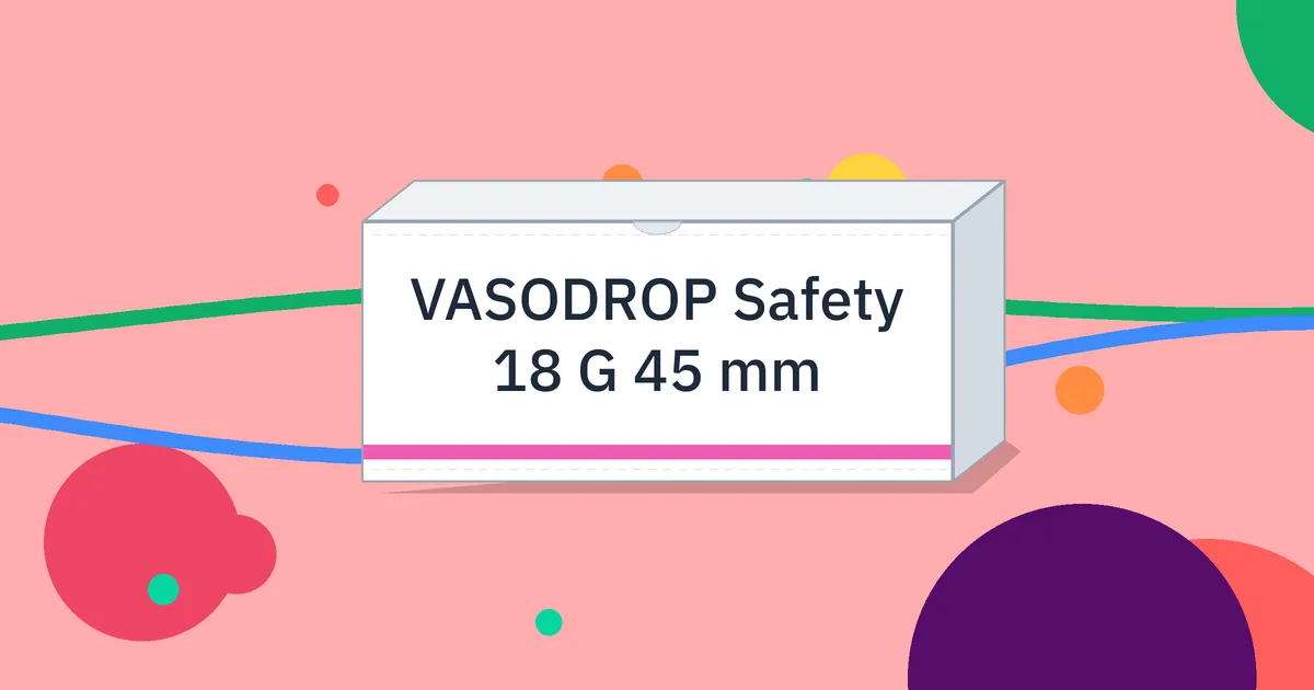 Symbolbild: Packung mit der Aufschrift VASODROP Safety 18 G 45 mm (PZN 04791872) – Verfügbarkeit und Bezug in Apotheken in Frankfurt am Main