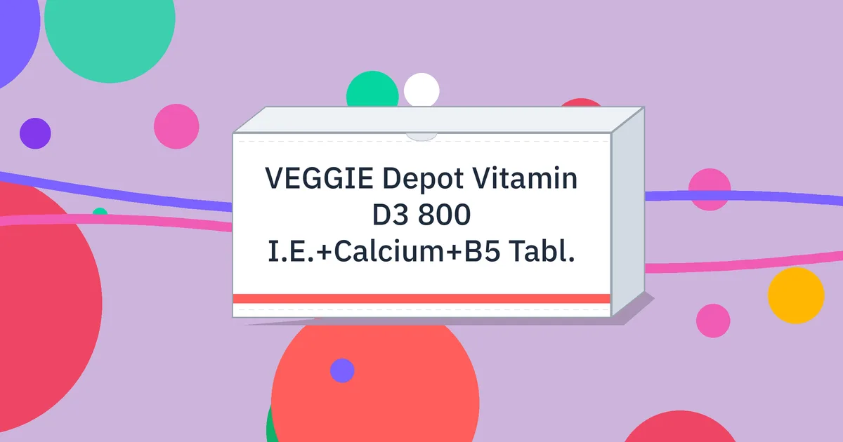 Symbolbild: Packung mit der Aufschrift VEGGIE Depot Vitamin D3 800 I.E.+Calcium+B5 Tabl. (PZN 11674322) – Verfügbarkeit und Bezug in Apotheken in Frankfurt am Main
