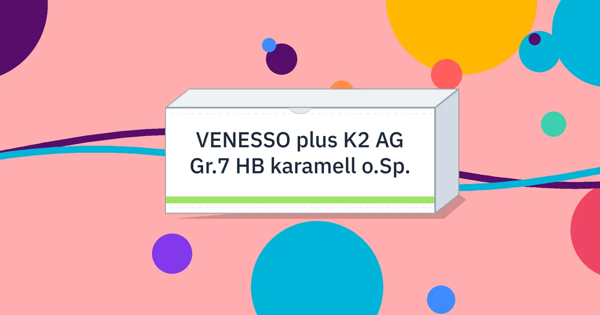 Symbolbild: Packung mit der Aufschrift VENESSO plus K2 AG Gr.7 HB karamell o.Sp. (PZN 13763449) – Verfügbarkeit und Bezug in Apotheken in Frankfurt am Main