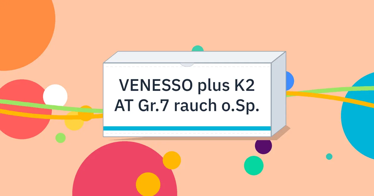 Symbolbild: Packung mit der Aufschrift VENESSO plus K2 AT Gr.7 rauch o.Sp. (PZN 03288125) – Verfügbarkeit und Bezug in Apotheken in Frankfurt am Main