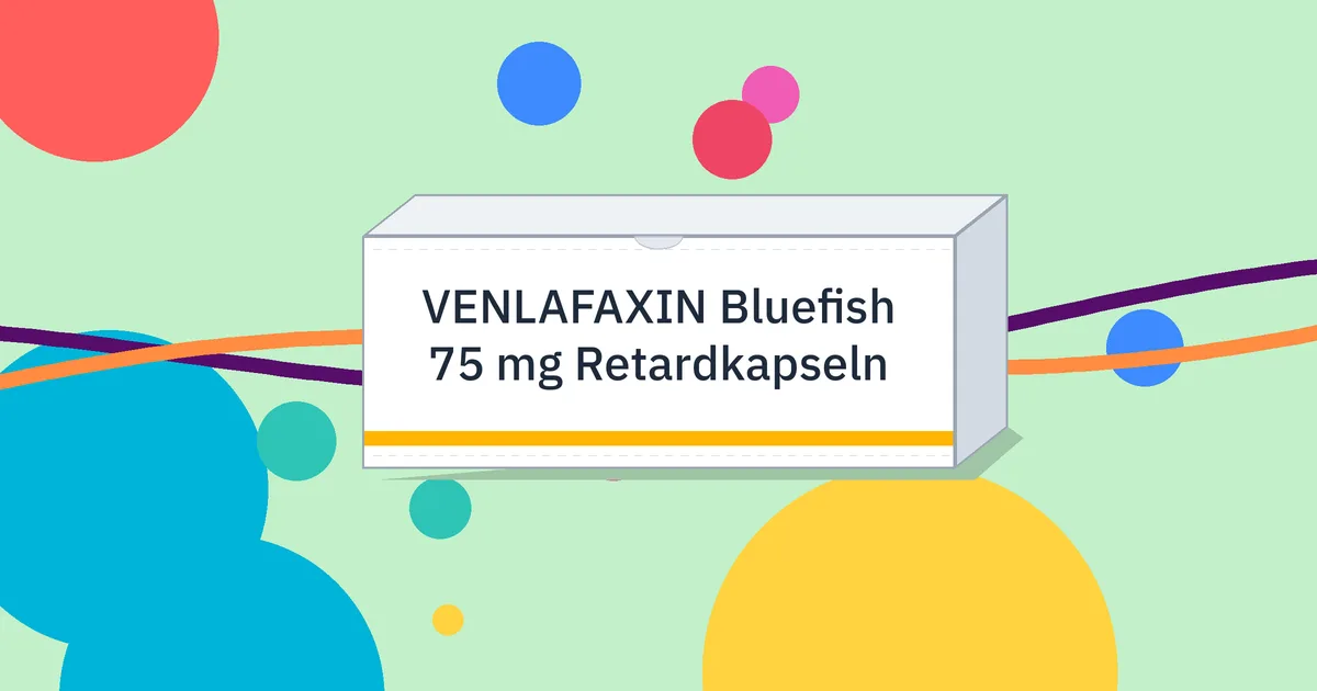 Symbolbild: Packung mit der Aufschrift VENLAFAXIN Bluefish 75 mg Retardkapseln (PZN 04704442) – Verfügbarkeit und Bezug in Apotheken in Frankfurt am Main