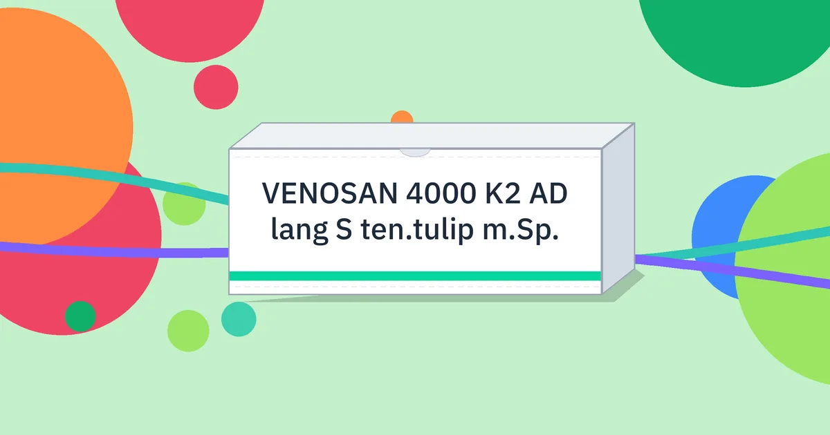 Symbolbild: Packung mit der Aufschrift VENOSAN 4000 K2 AD lang S ten.tulip m.Sp. (PZN 19154065) – Verfügbarkeit und Bezug in Apotheken in Frankfurt am Main