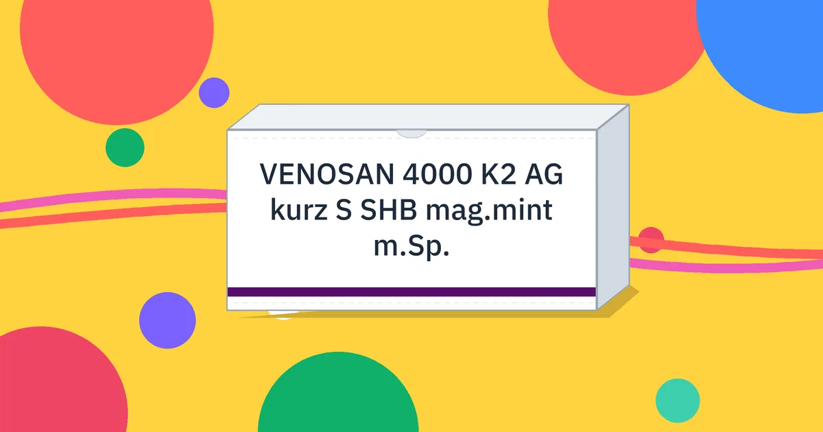 Symbolbild: Packung mit der Aufschrift VENOSAN 4000 K2 AG kurz S SHB mag.mint m.Sp. (PZN 19154295) – Verfügbarkeit und Bezug in Apotheken in Frankfurt am Main