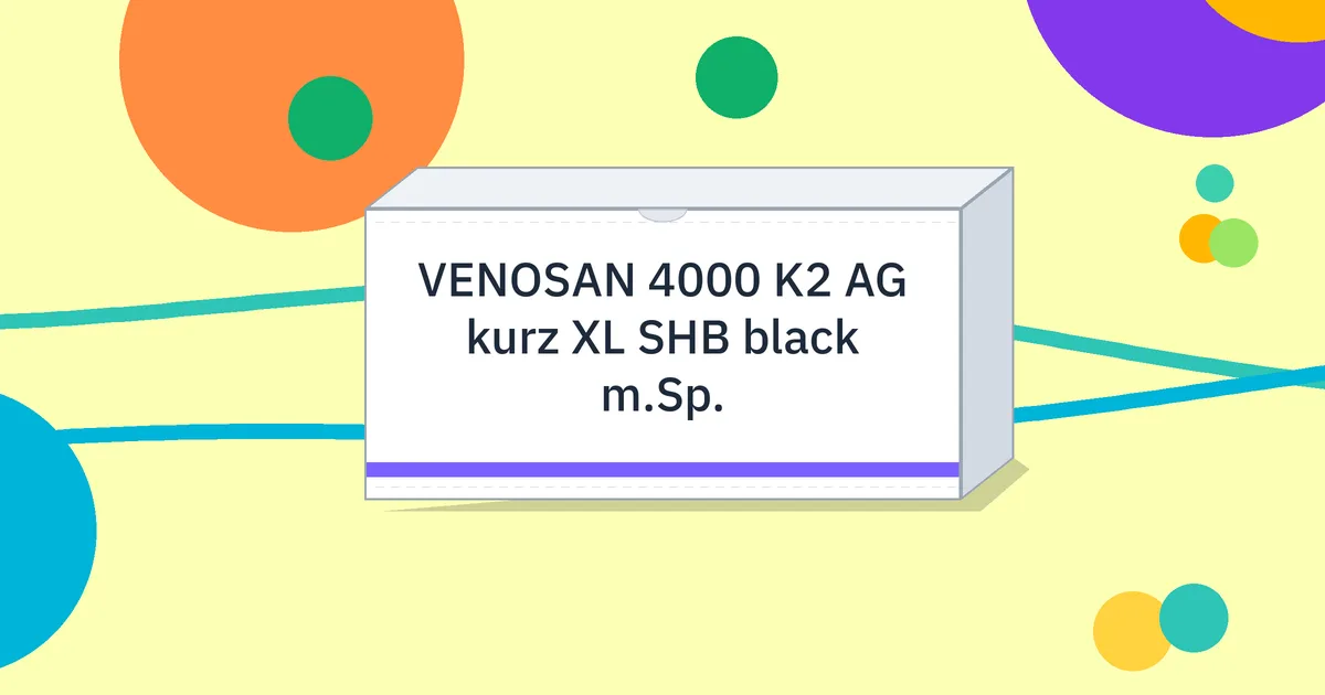 Symbolbild: Packung mit der Aufschrift VENOSAN 4000 K2 AG kurz XL SHB black m.Sp. (PZN 14427883) – Verfügbarkeit und Bezug in Apotheken in Frankfurt am Main