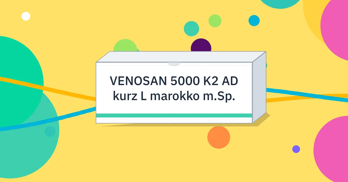 Symbolbild: Packung mit der Aufschrift VENOSAN 5000 K2 AD kurz L marokko m.Sp. (PZN 14431689) – Verfügbarkeit und Bezug in Apotheken in Frankfurt am Main