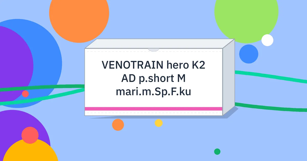 Symbolbild: Packung mit der Aufschrift VENOTRAIN hero K2 AD p.short M mari.m.Sp.F.ku (PZN 19189141) – Verfügbarkeit und Bezug in Apotheken in Frankfurt am Main