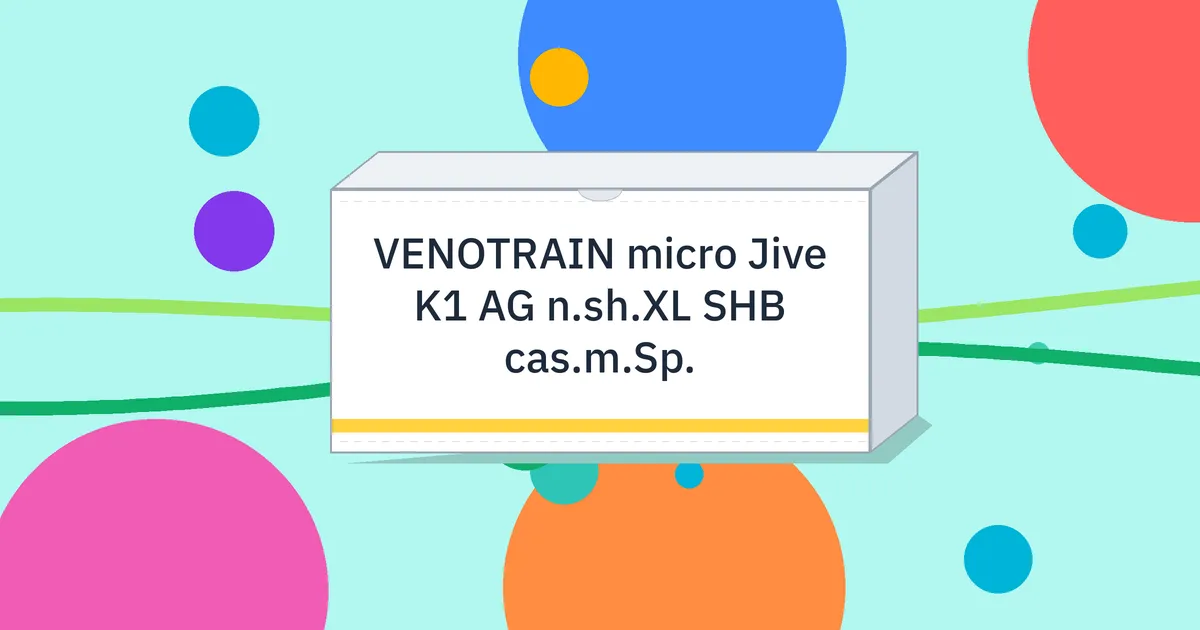 Symbolbild: Packung mit der Aufschrift VENOTRAIN micro Jive K1 AG n.sh.XL SHB cas.m.Sp. (PZN 20767034) – Verfügbarkeit und Bezug in Apotheken in Frankfurt am Main
