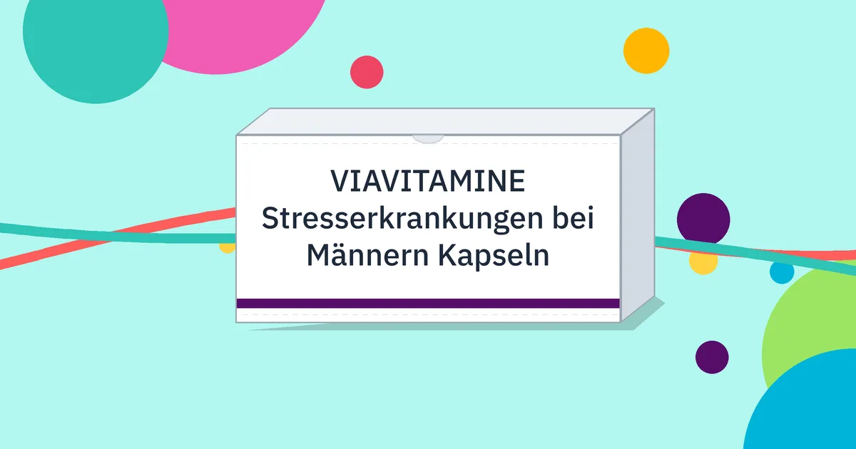Symbolbild: Packung mit der Aufschrift VIAVITAMINE Stresserkrankungen bei Männern Kapseln (PZN 08880348) – Verfügbarkeit und Bezug in Apotheken in Frankfurt am Main