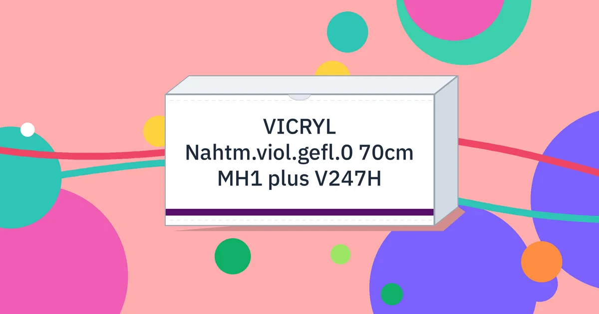 Symbolbild: Packung mit der Aufschrift VICRYL Nahtm.viol.gefl.0 70cm MH1 plus V247H (PZN 16392841) – Verfügbarkeit und Bezug in Apotheken in Frankfurt am Main
