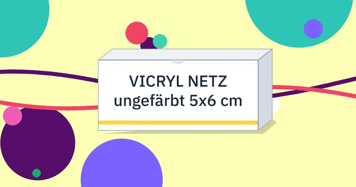 Symbolbild: Packung mit der Aufschrift VICRYL NETZ ungefärbt 5x6 cm (PZN 16256173) – Verfügbarkeit und Bezug in Apotheken in Frankfurt am Main