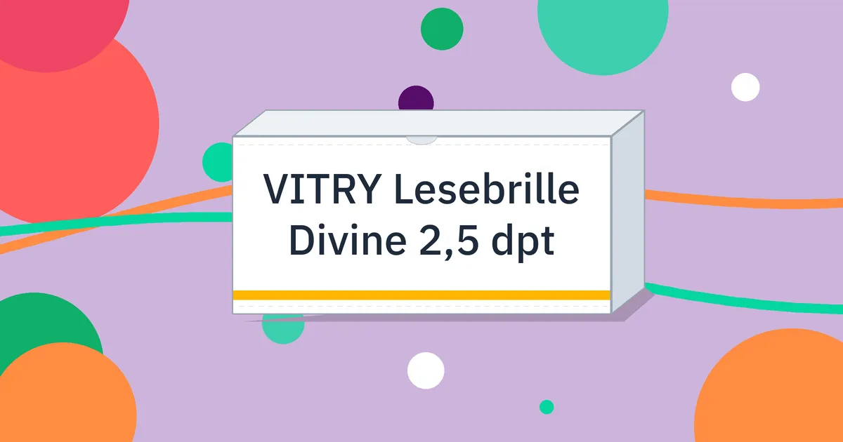 Symbolbild: Packung mit der Aufschrift VITRY Lesebrille Divine 2,5 dpt (PZN 19106327) – Verfügbarkeit und Bezug in Apotheken in Frankfurt am Main