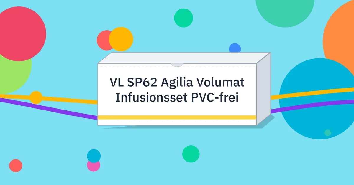 Symbolbild: Packung mit der Aufschrift VL SP62 Agilia Volumat Infusionsset PVC-frei (PZN 01293429) – Verfügbarkeit und Bezug in Apotheken in Frankfurt am Main