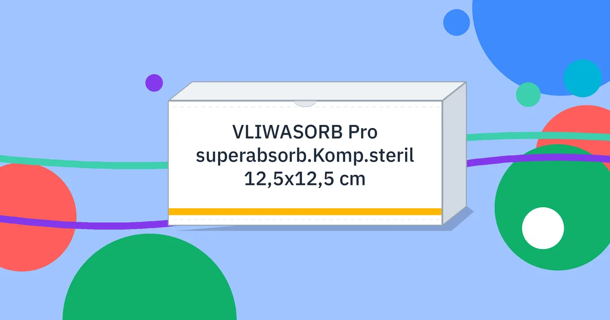 Symbolbild: Packung mit der Aufschrift VLIWASORB Pro superabsorb.Komp.steril 12,5x12,5 cm (PZN 17311477) – Verfügbarkeit und Bezug in Apotheken in Frankfurt am Main
