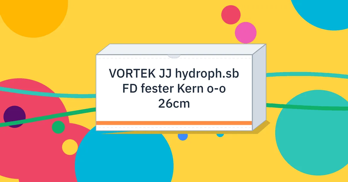 Symbolbild: Packung mit der Aufschrift VORTEK JJ hydroph.sb FD fester Kern o-o 26cm (PZN 17509050) – Verfügbarkeit und Bezug in Apotheken in Frankfurt am Main