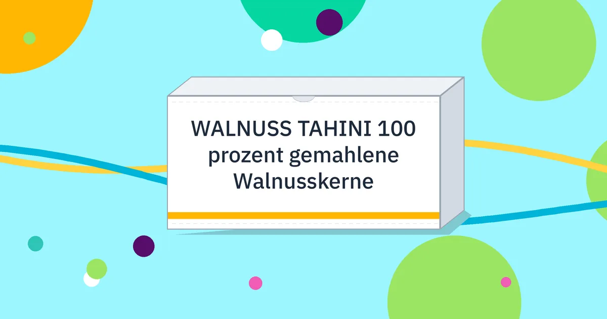 Symbolbild: Packung mit der Aufschrift WALNUSS TAHINI 100 prozent gemahlene Walnusskerne (PZN 17189036) – Verfügbarkeit und Bezug in Apotheken in Frankfurt am Main