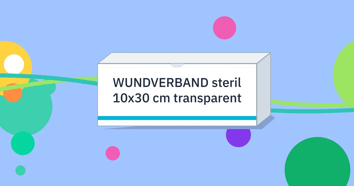 Symbolbild: Packung mit der Aufschrift WUNDVERBAND steril 10x30 cm transparent (PZN 19813763) – Verfügbarkeit und Bezug in Apotheken in Frankfurt am Main
