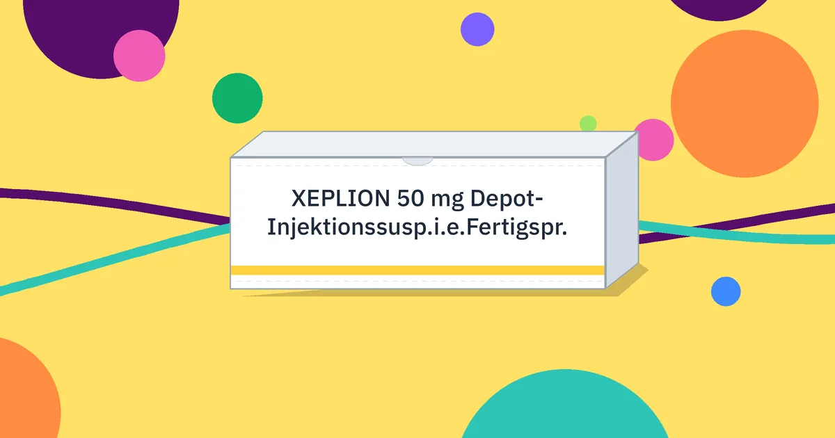 Symbolbild: Packung mit der Aufschrift XEPLION 50 mg Depot-Injektionssusp.i.e.Fertigspr. (PZN 18783758) – Verfügbarkeit und Bezug in Apotheken in Frankfurt am Main