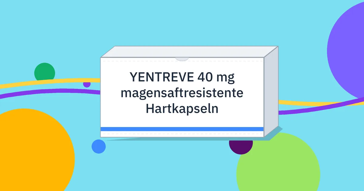 Symbolbild: Packung mit der Aufschrift YENTREVE 40 mg magensaftresistente Hartkapseln (PZN 03323666) – Verfügbarkeit und Bezug in Apotheken in Frankfurt am Main